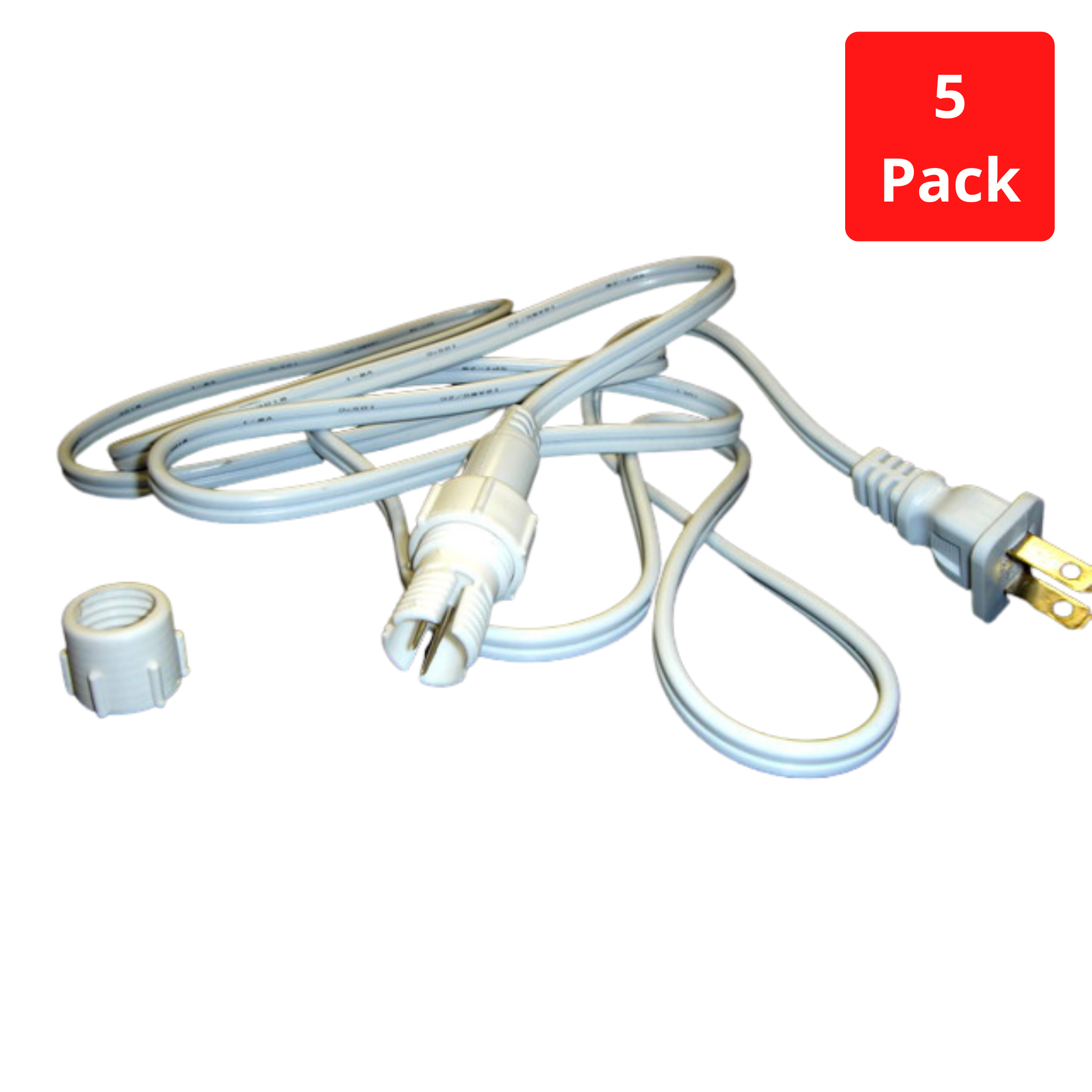 Flexilight 5-Pack 110-120V Power Cord for Rope Light Ø13mm 1/2” 2-Wire